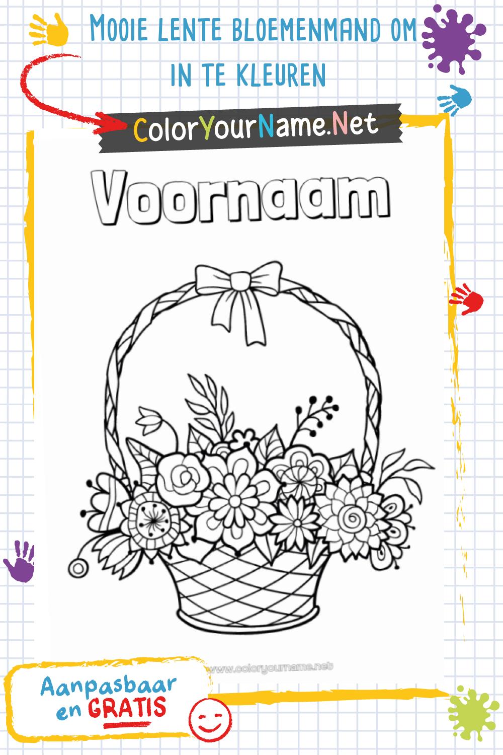 Mooie lente bloemenmand om in te kleuren