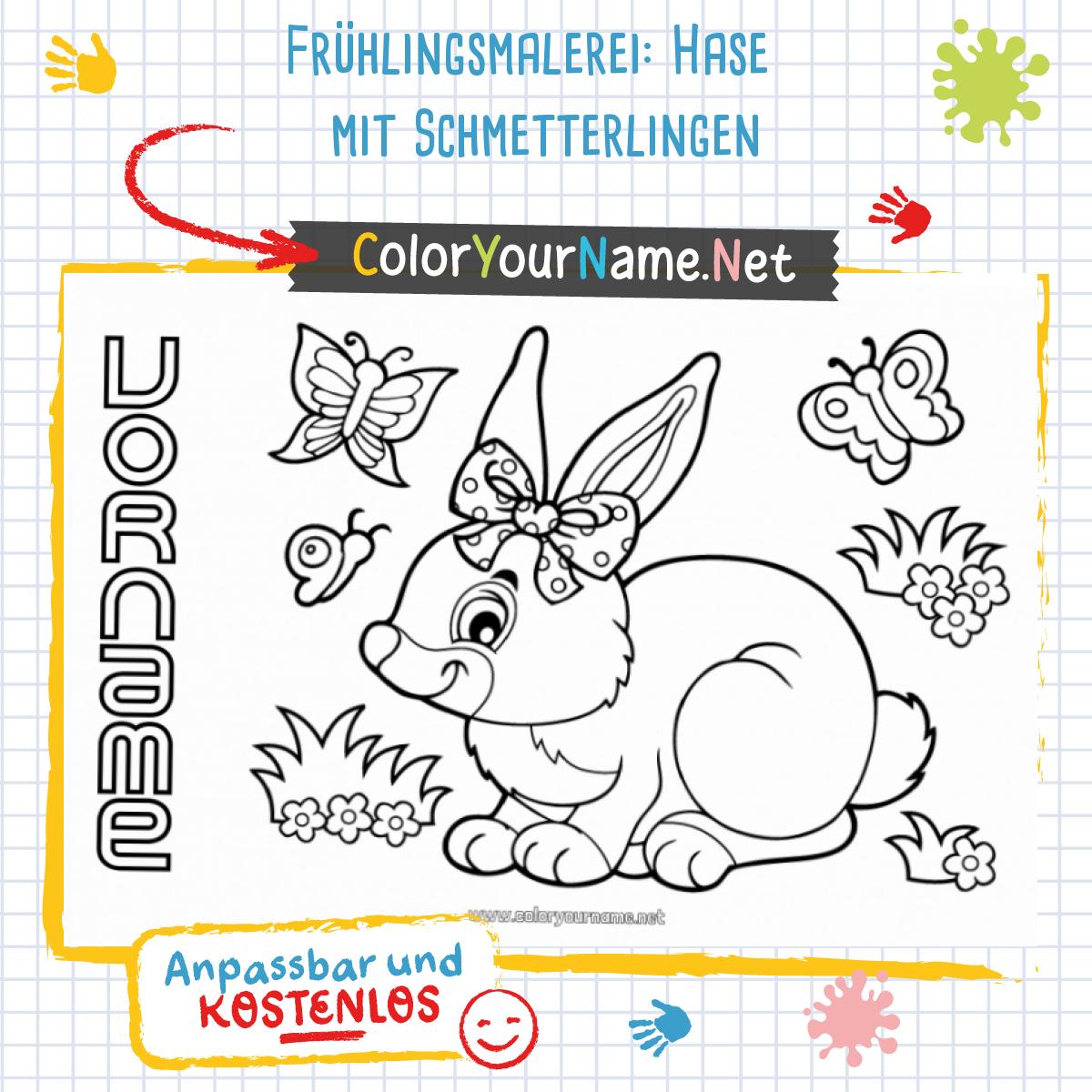 Frühlingsmalerei: Hase mit Schmetterlingen