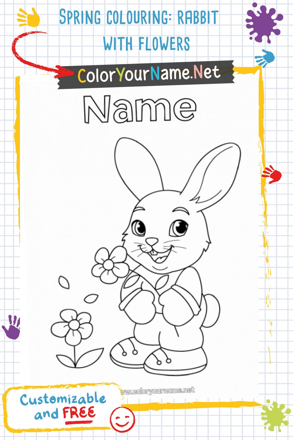 Spring colouring: rabbit with flowers