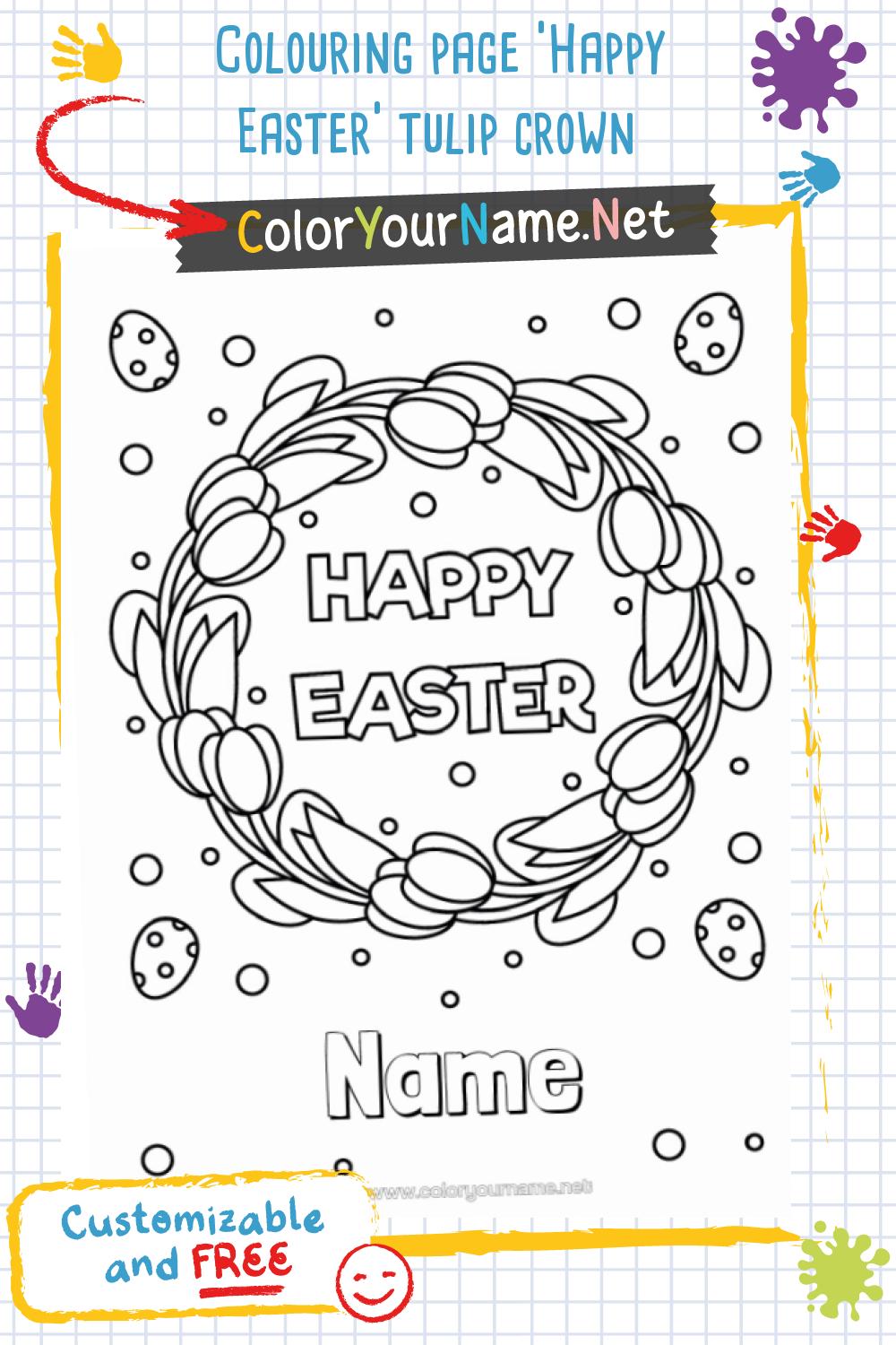 Colouring page 'Happy Easter' tulip crown