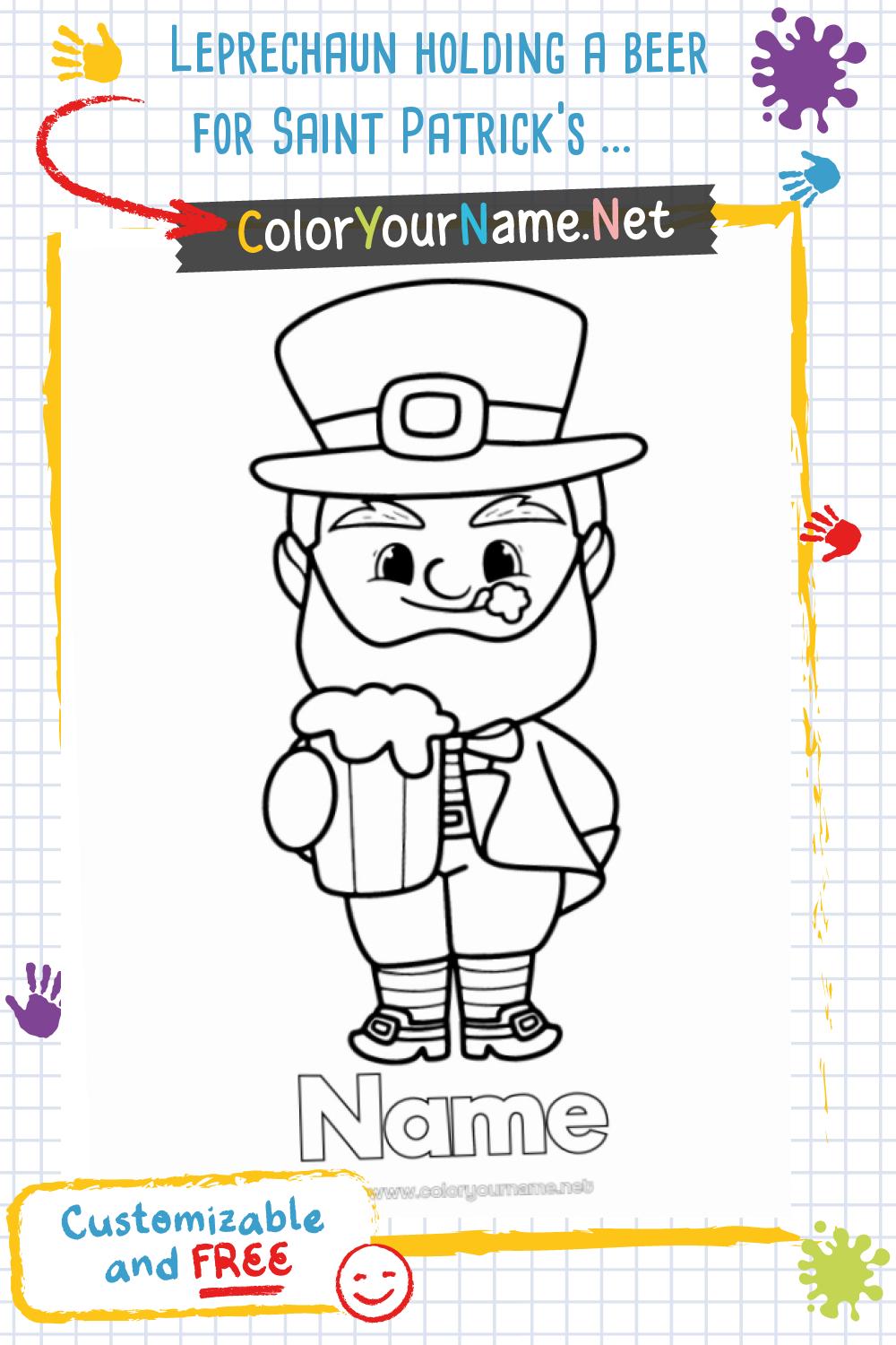 Leprechaun holding a beer for Saint Patrick's Day coloring page