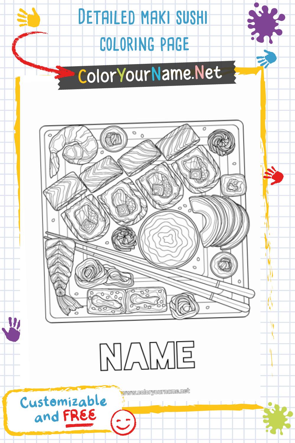 Detailed maki sushi coloring page
