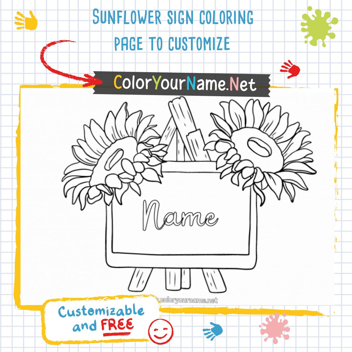 Sunflower sign coloring page to customize