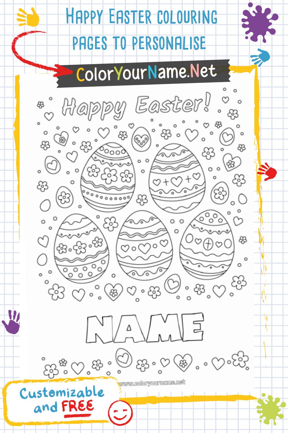Happy Easter colouring pages to personalise