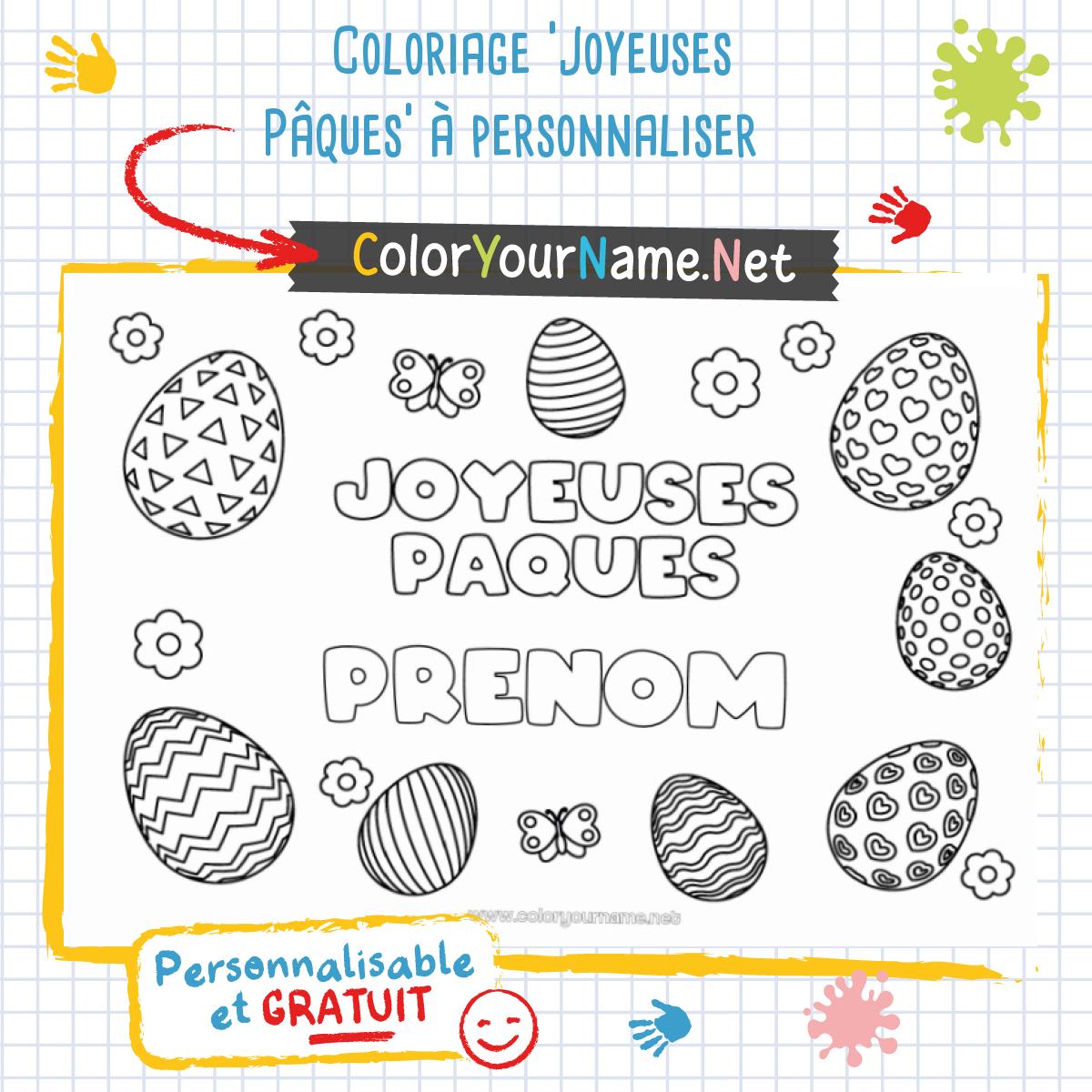 Coloriage 'Joyeuses Pâques' à personnaliser