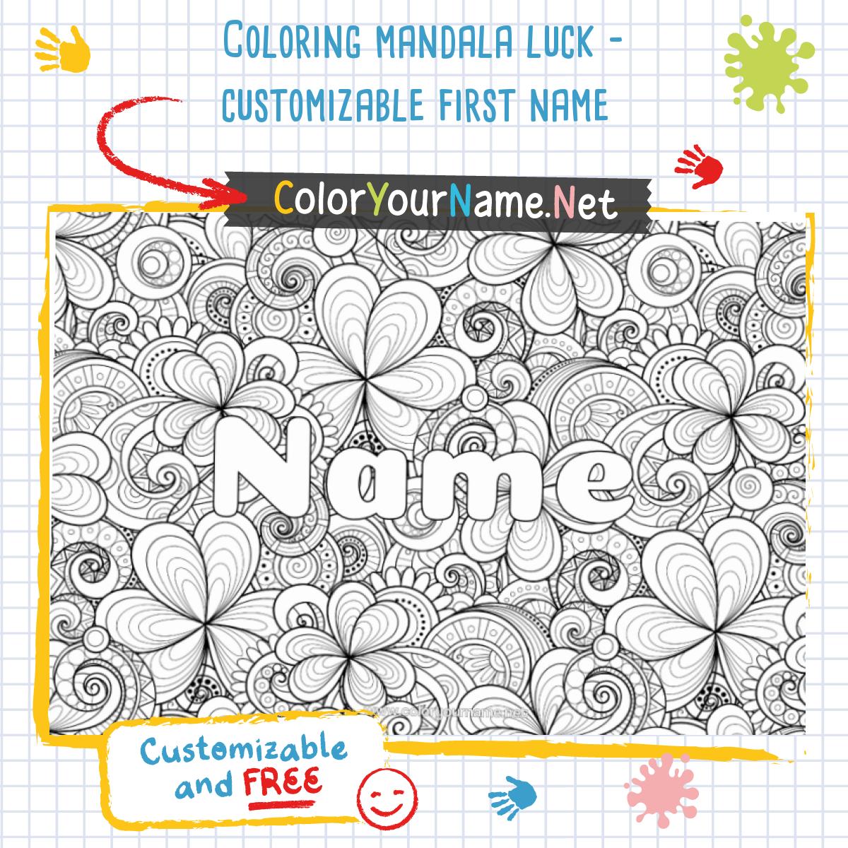 Coloring mandala luck - customizable first name