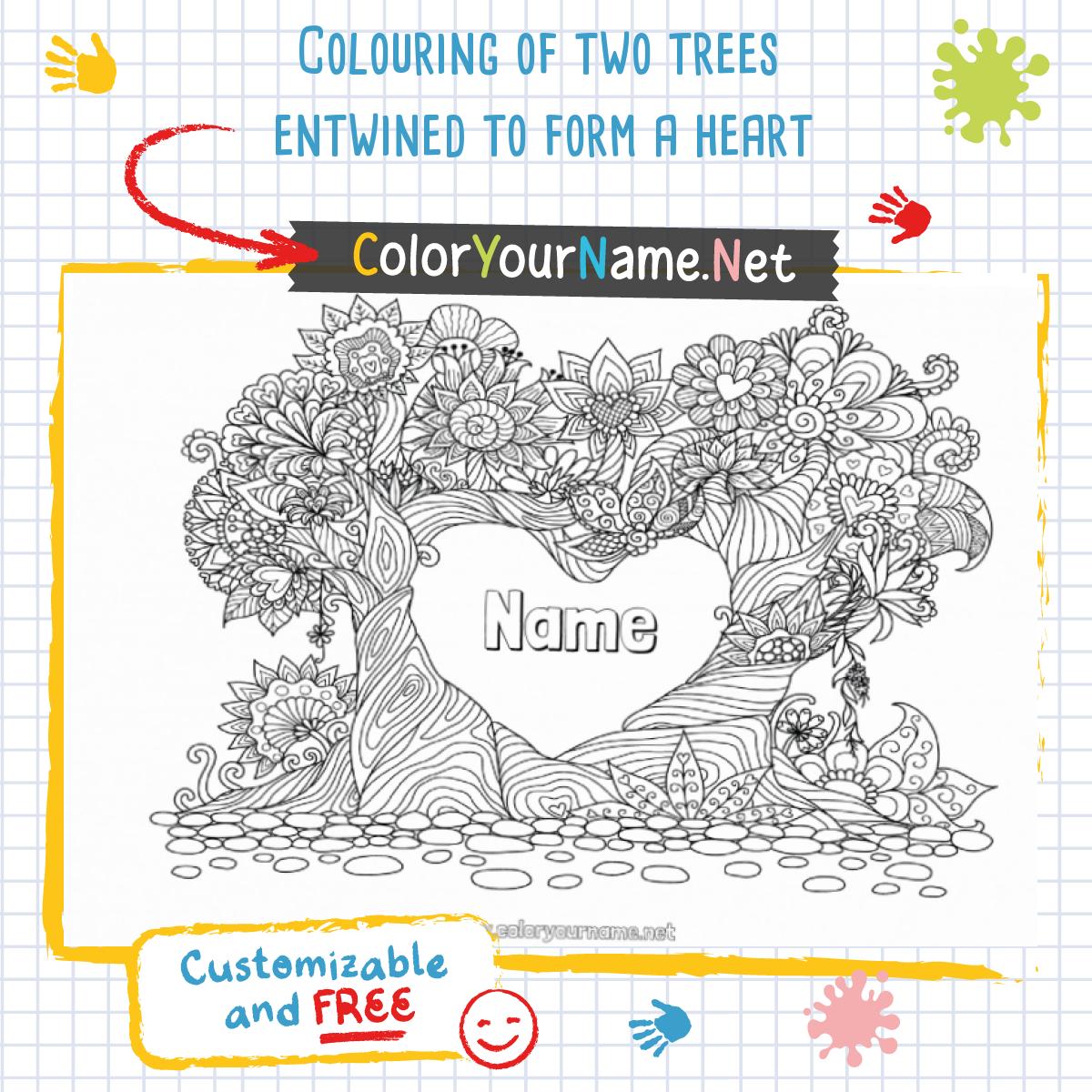 Colouring of two trees entwined to form a heart