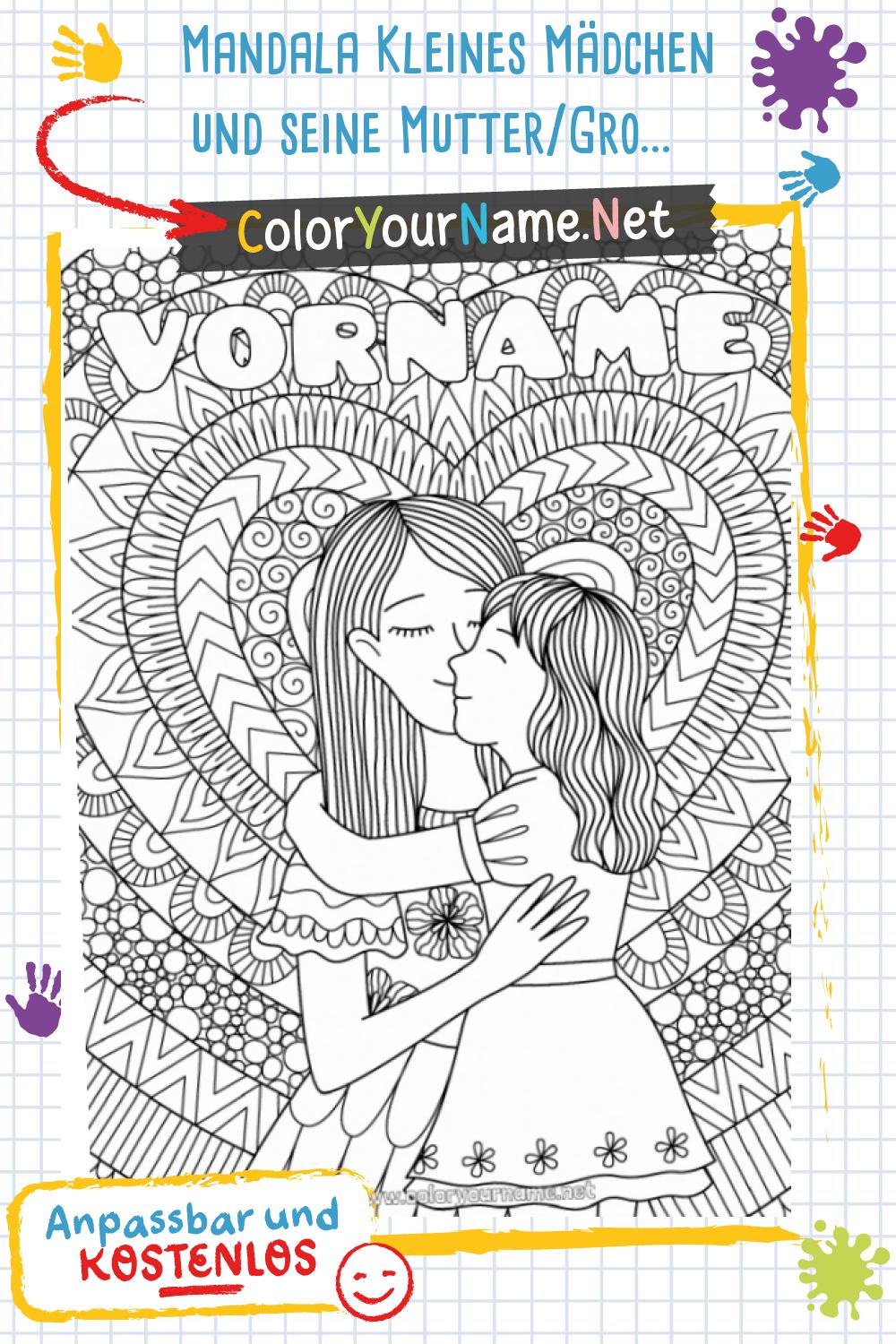 Mandala Kleines Mädchen und seine Mutter/Große Schwester zum Ausmalen