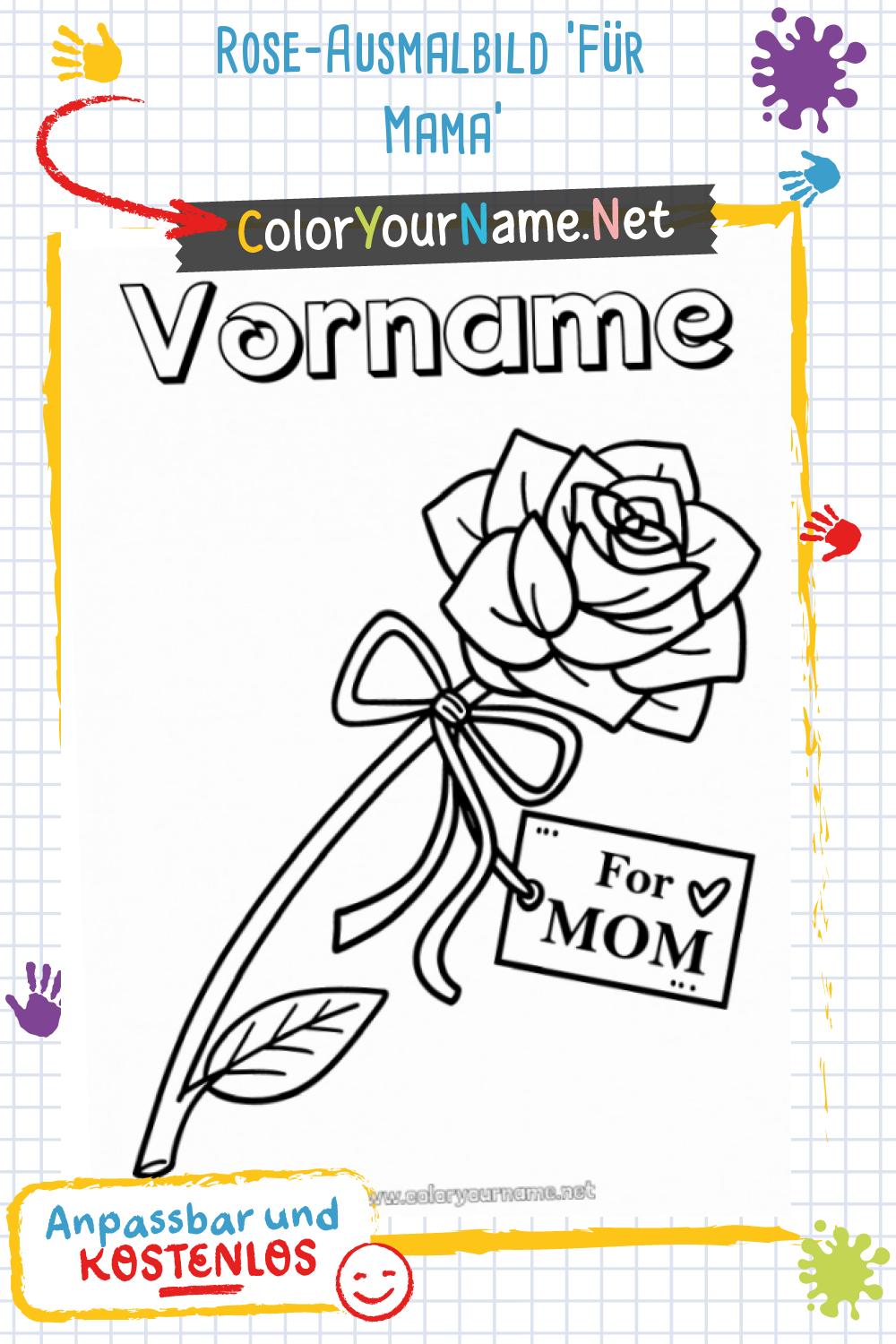 Rose-Ausmalbild 'Für Mama'