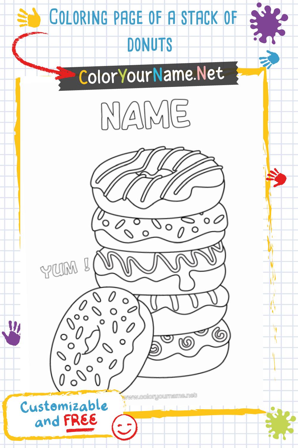Coloring page of a stack of donuts