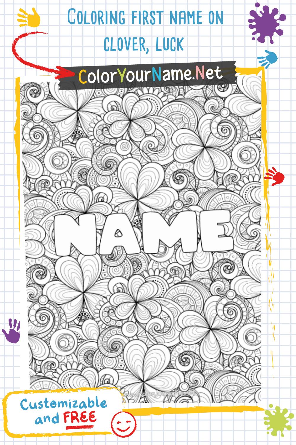 Coloring first name on clover, luck