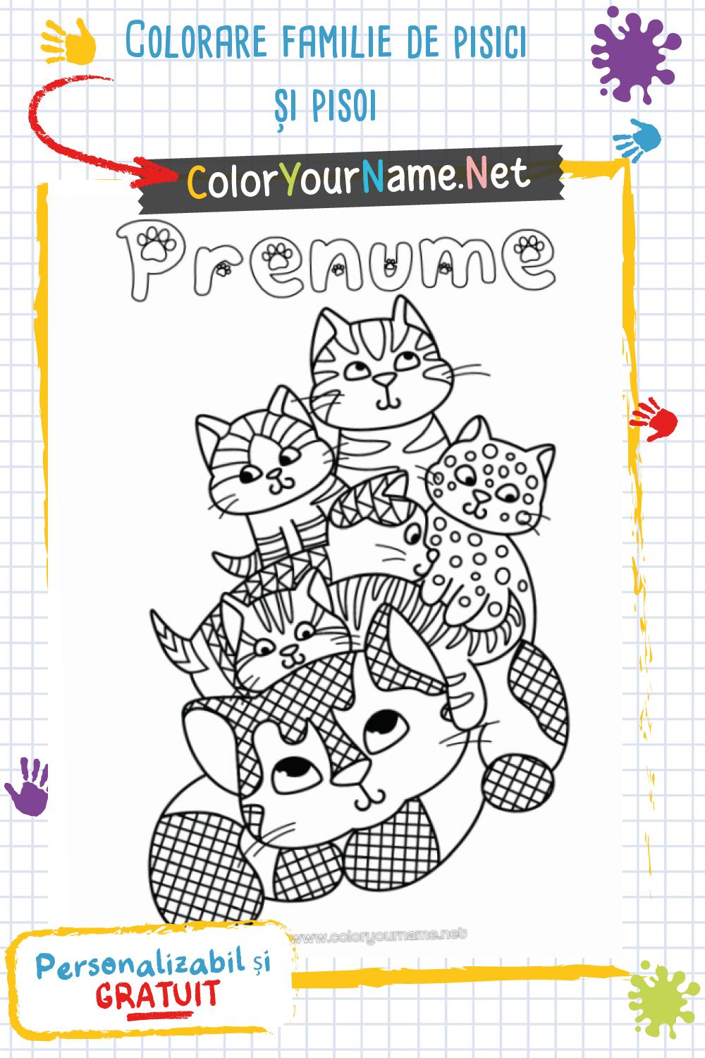 Colorare familie de pisici și pisoi