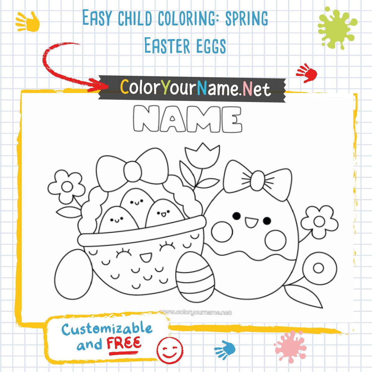 Easy child coloring: spring Easter eggs
