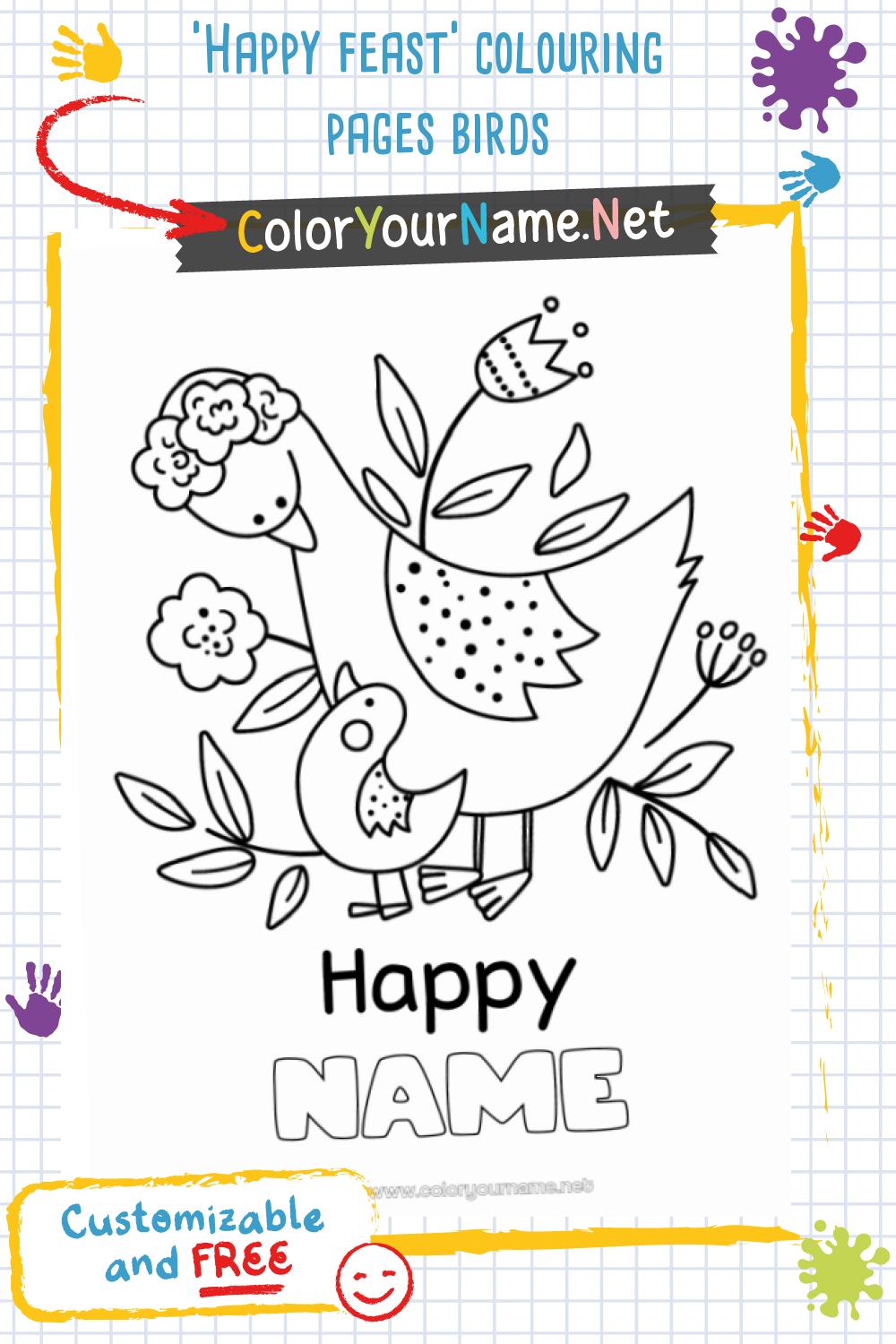 'Happy feast' colouring pages birds