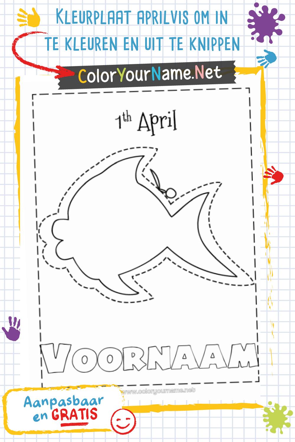 Kleurplaat aprilvis om in te kleuren en uit te knippen