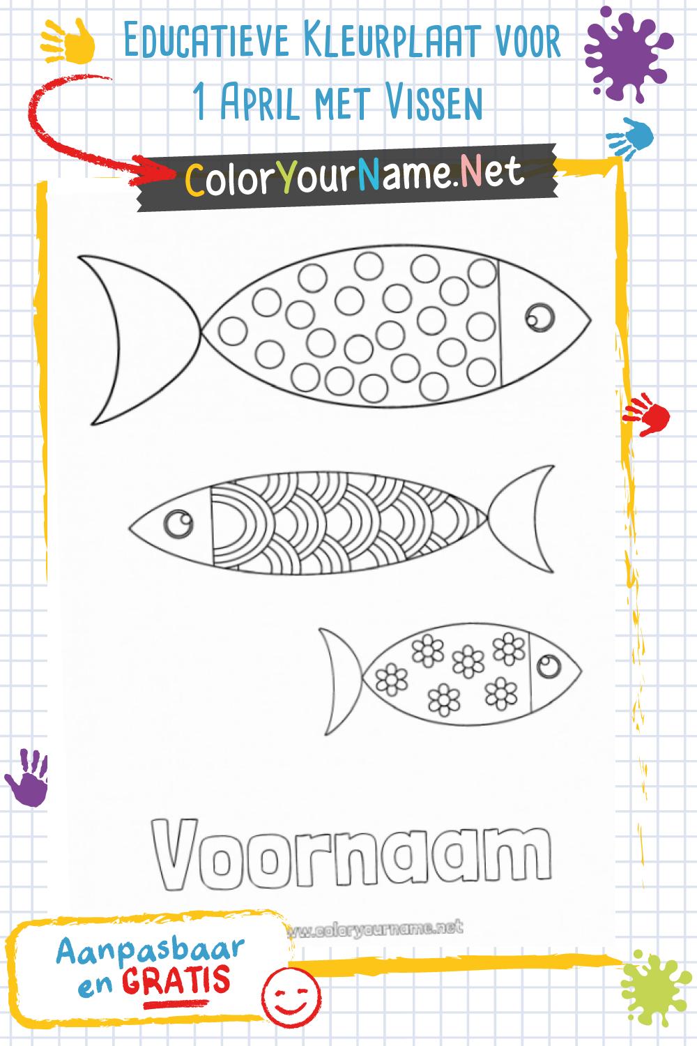 Educatieve Kleurplaat voor 1 April met Vissen
