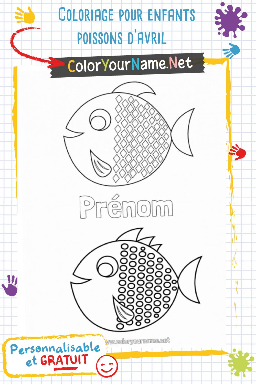 Coloriage pour enfants poissons d'avril