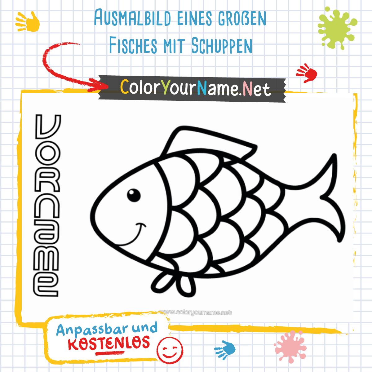 Ausmalbild eines großen Fisches mit Schuppen