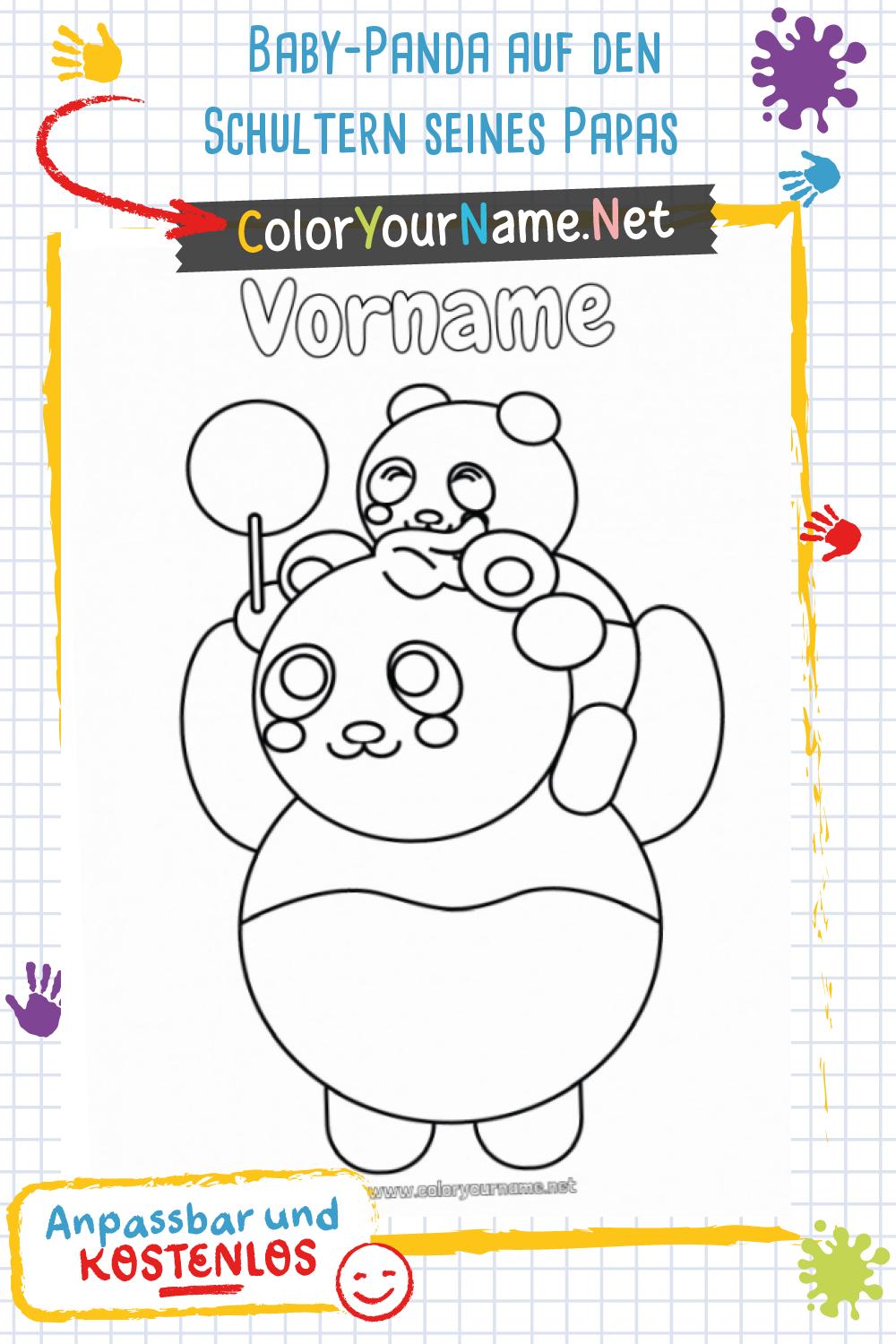 Baby-Panda auf den Schultern seines Papas