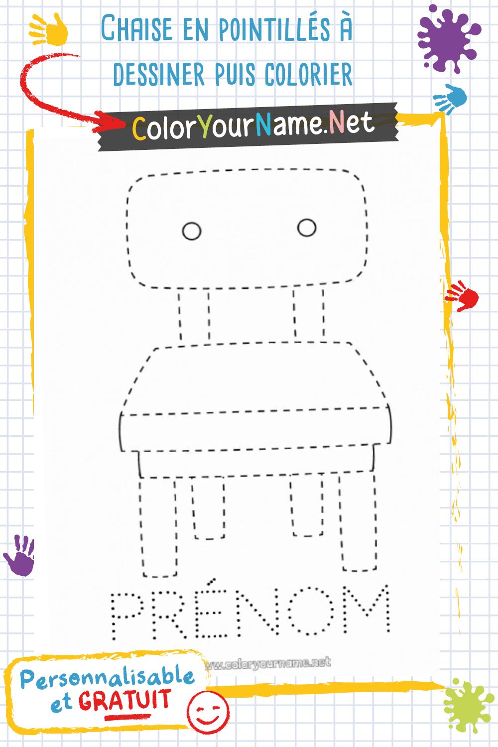 Chaise en pointillés à dessiner puis colorier