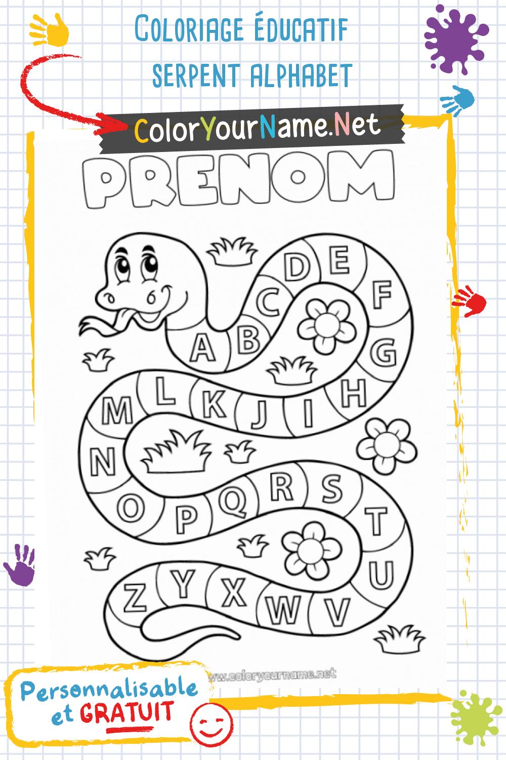 Coloriage éducatif serpent alphabet