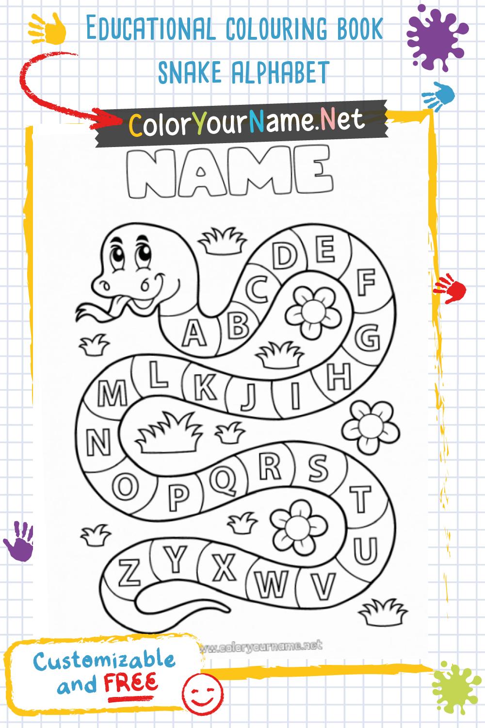 Educational colouring book snake alphabet