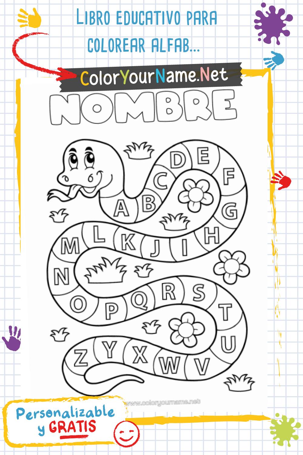 Libro educativo para colorear alfabeto serpiente