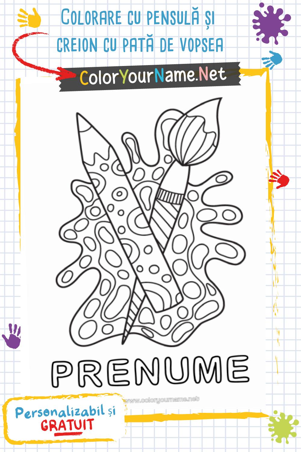 Colorare cu pensulă și creion cu pată de vopsea