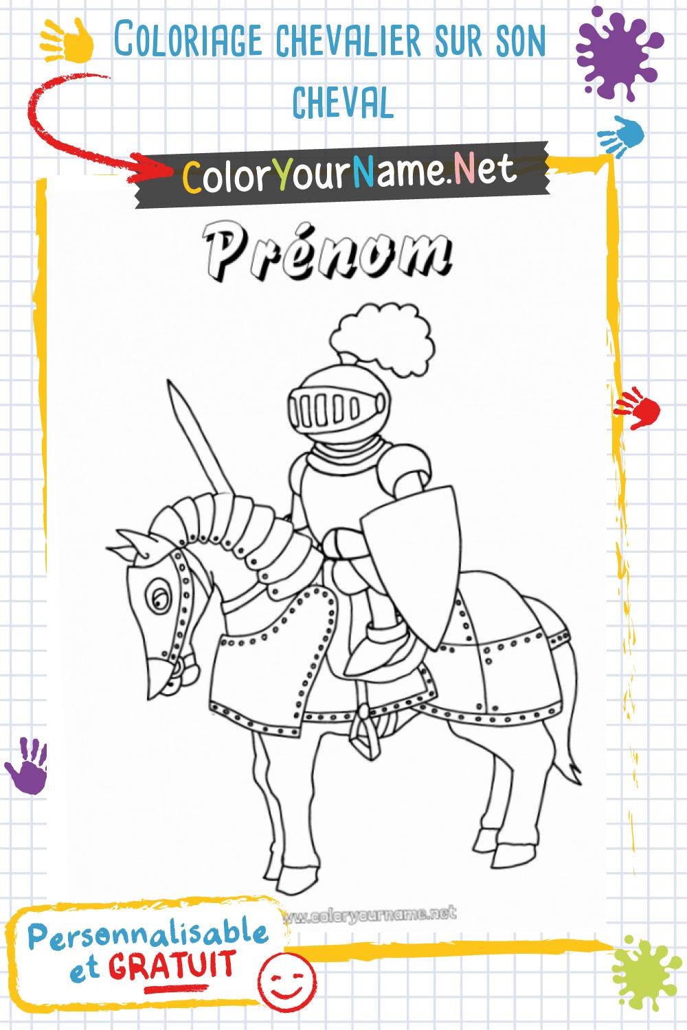 Coloriage chevalier sur son cheval
