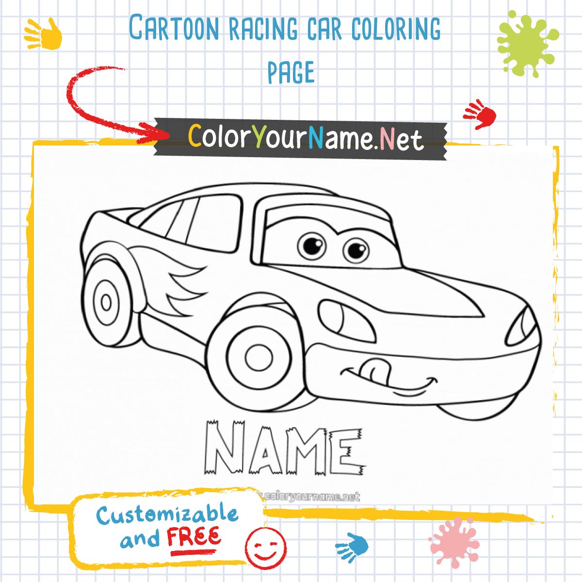 Cartoon racing car coloring page