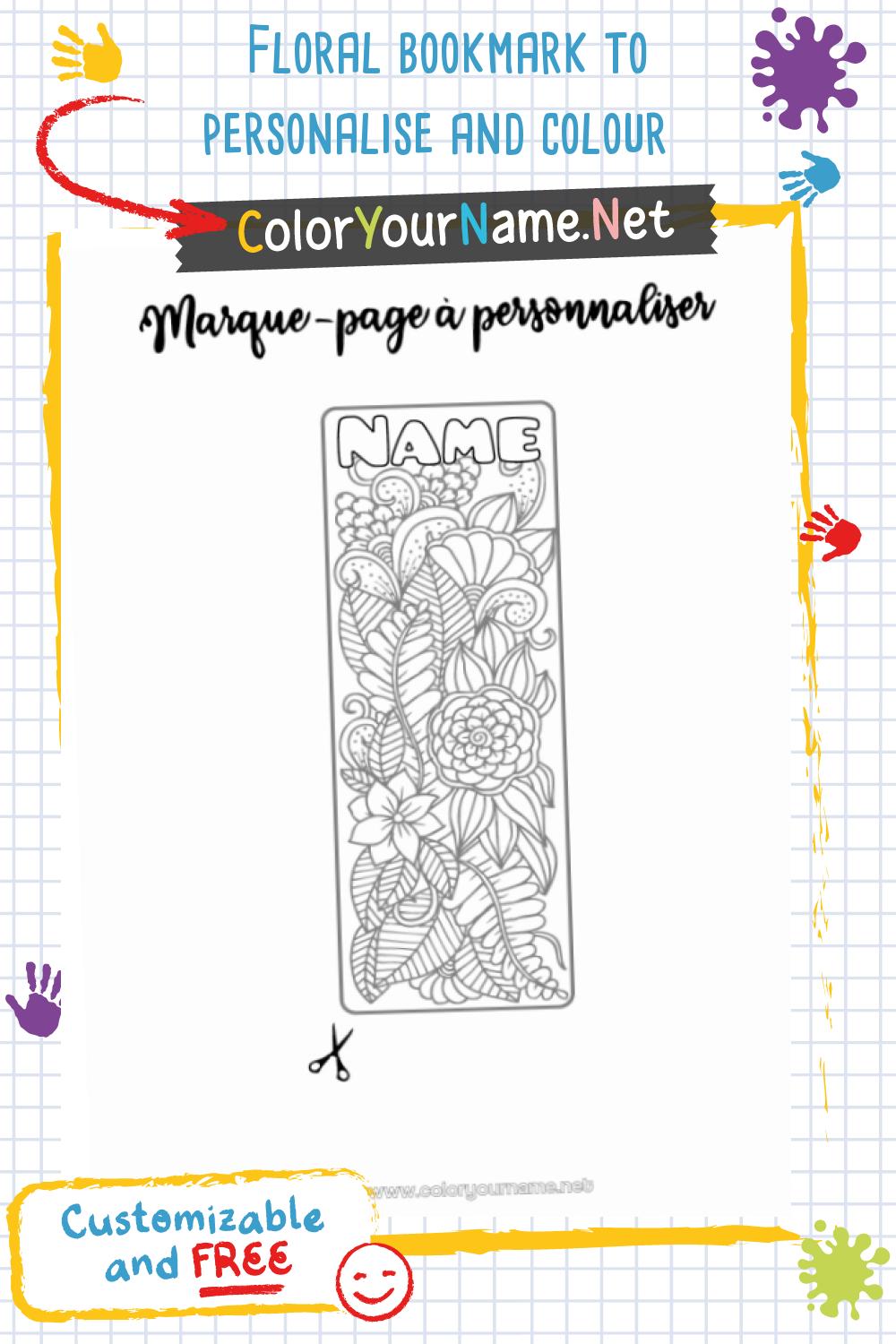 Floral bookmark to personalise and colour