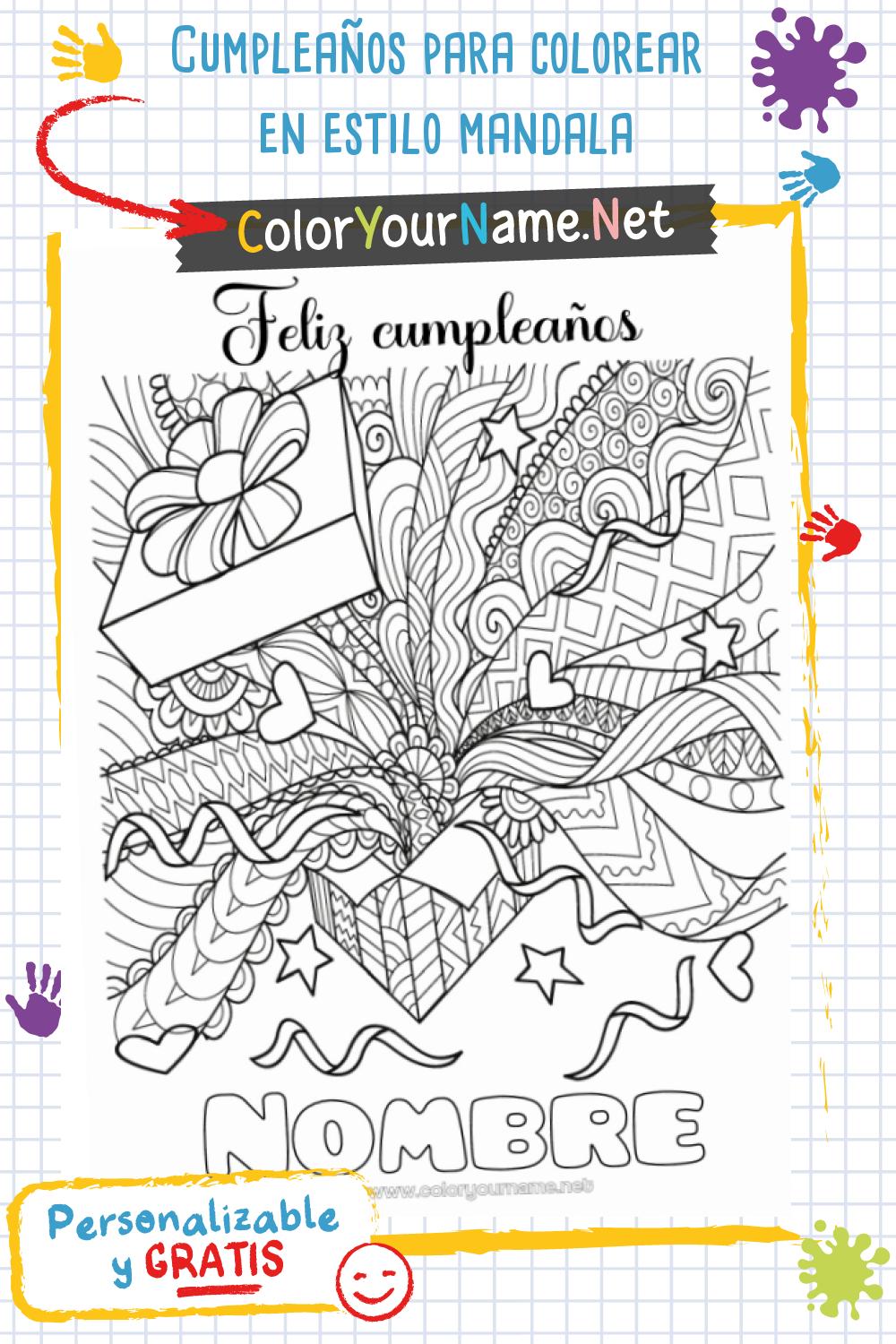 Cumpleaños para colorear en estilo mandala