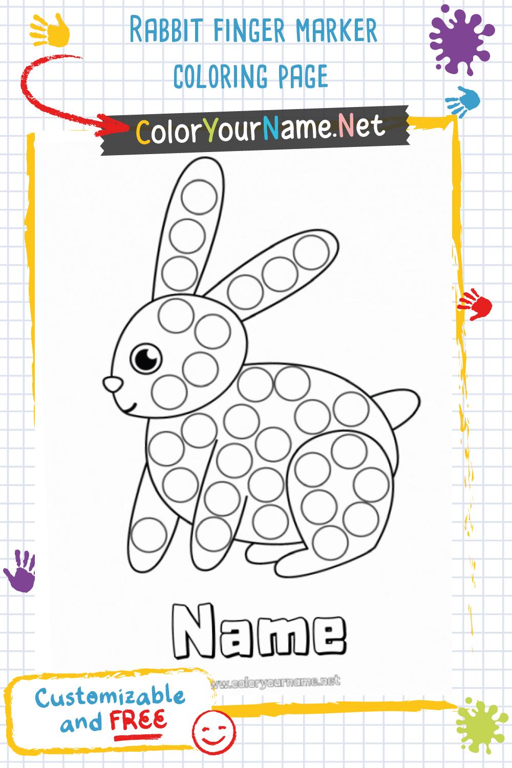 Rabbit finger marker coloring page