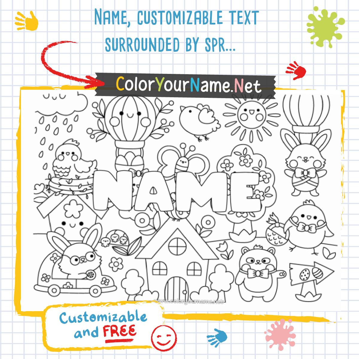 Name, customizable text surrounded by spring symbols