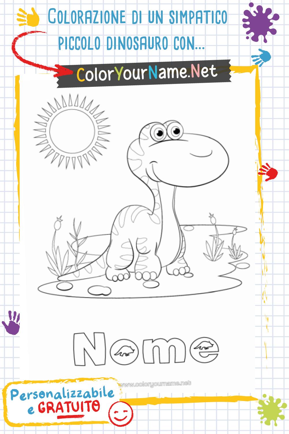 Colorazione di un simpatico piccolo dinosauro con un sole