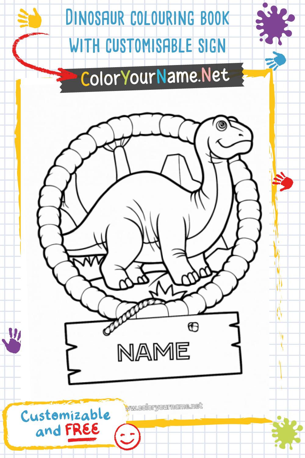 Dinosaur colouring book with customisable sign
