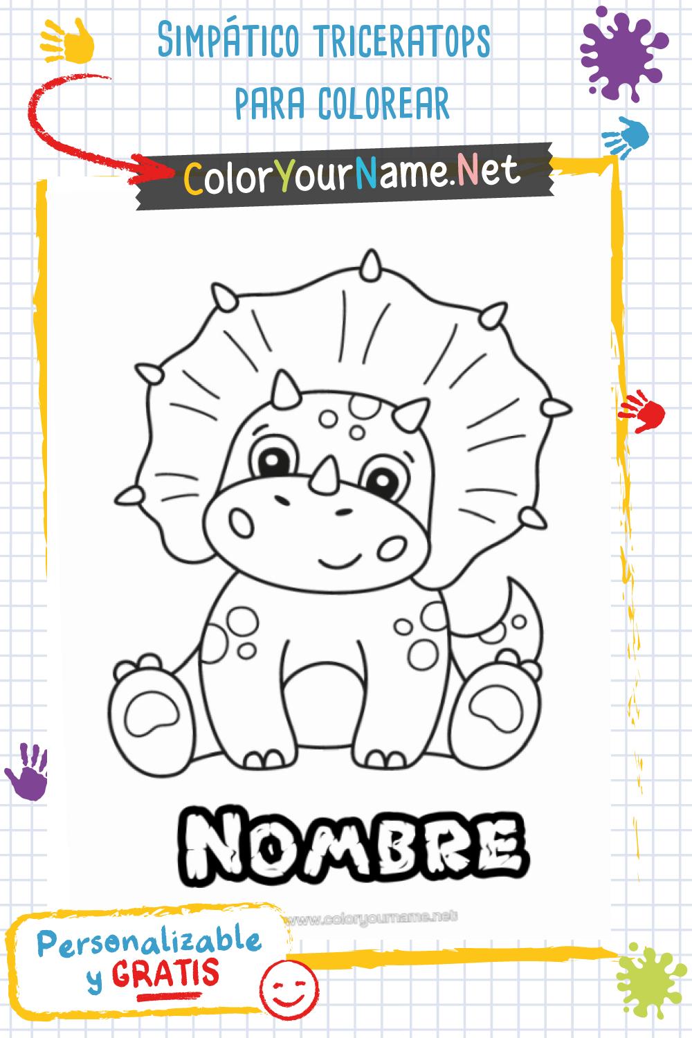 Simpático triceratops para colorear