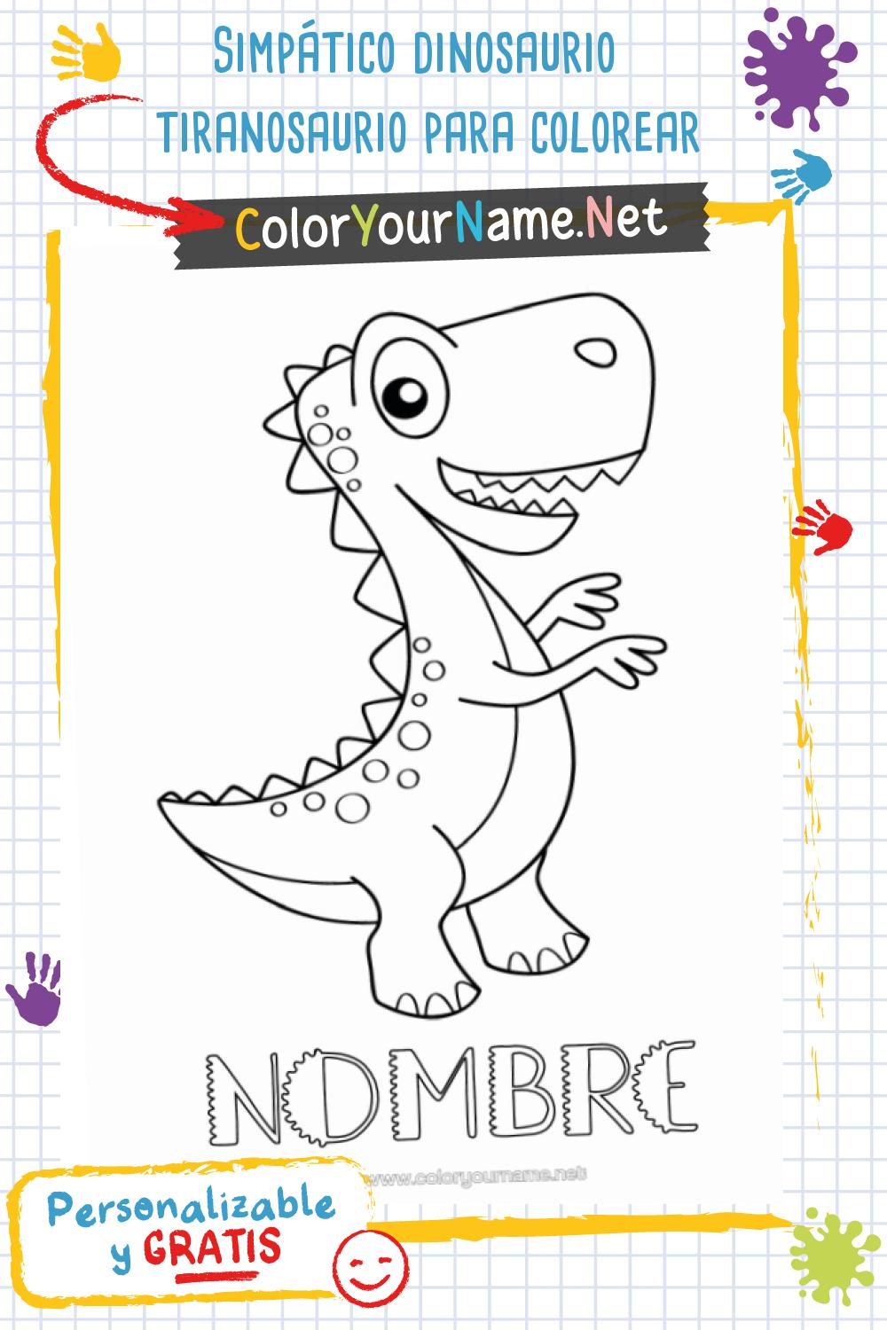 Simpático dinosaurio tiranosaurio para colorear