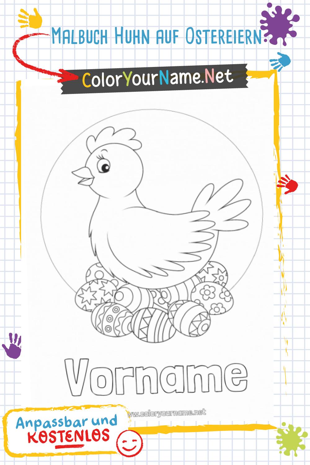 Malbuch Huhn auf Ostereiern