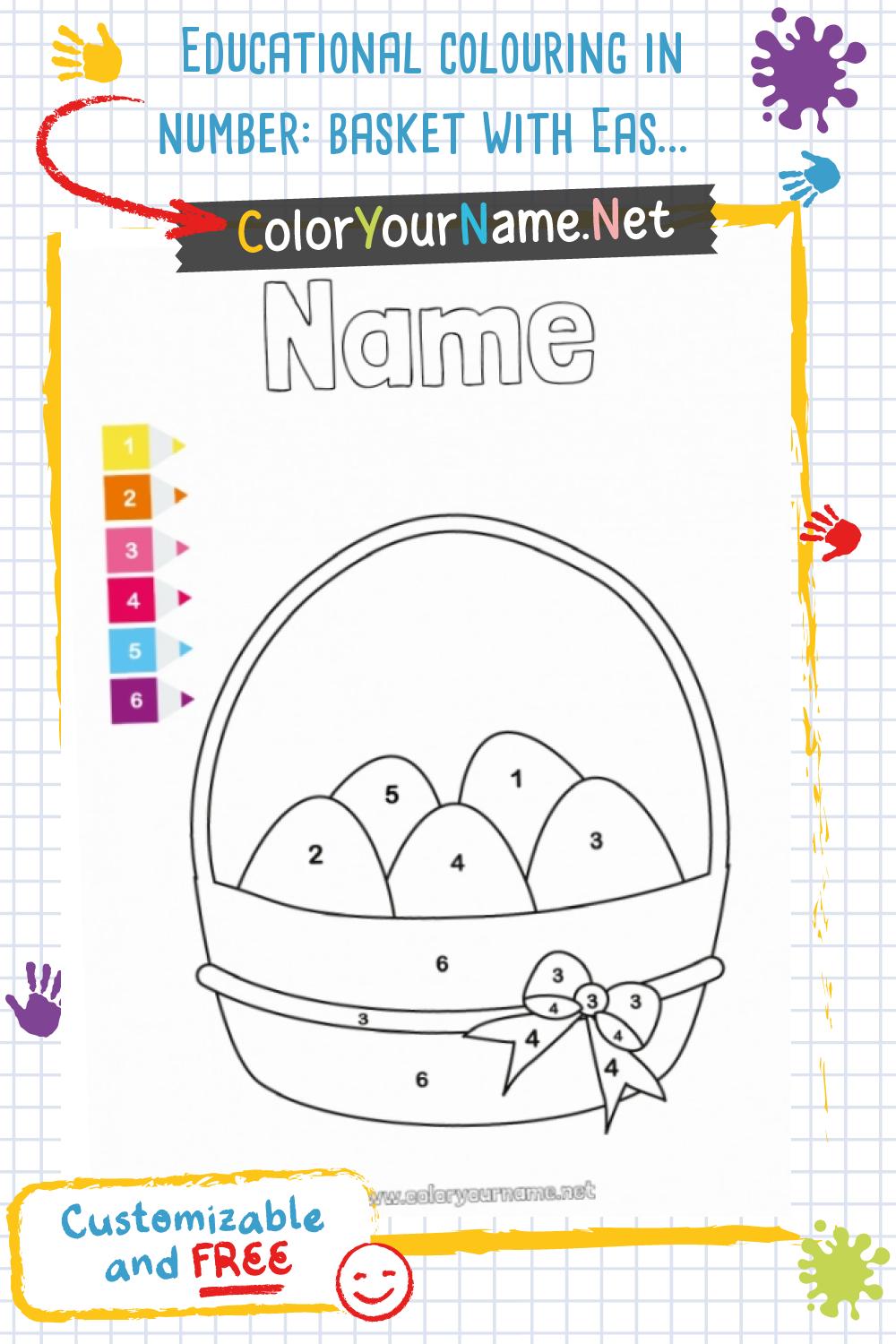 Educational colouring in number: basket with Easter eggs