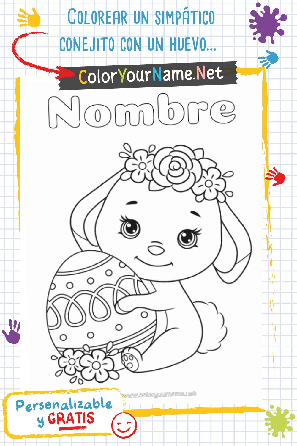 Colorear un simpático conejito con un huevo de Pascua decorado