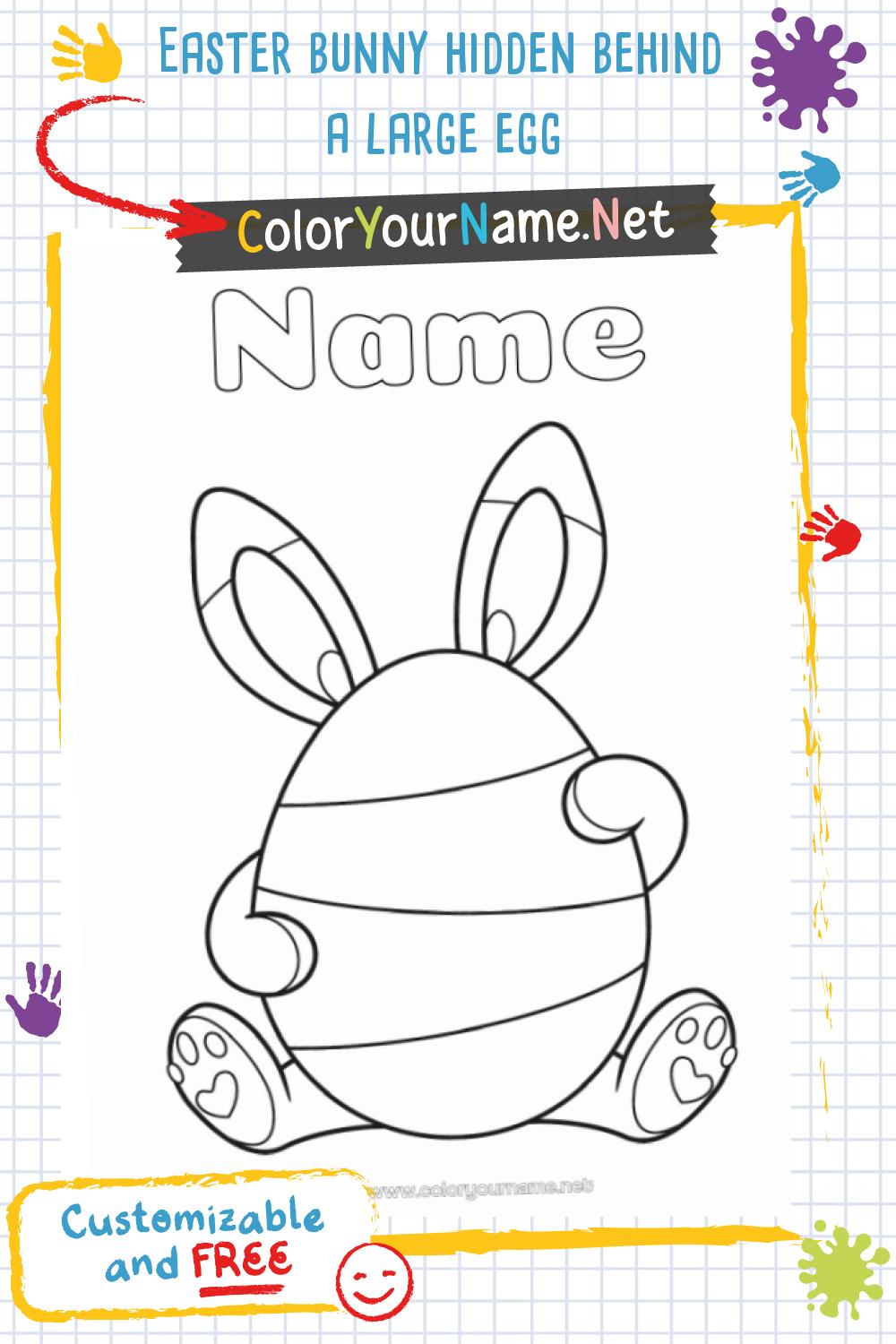 Easter bunny hidden behind a large egg