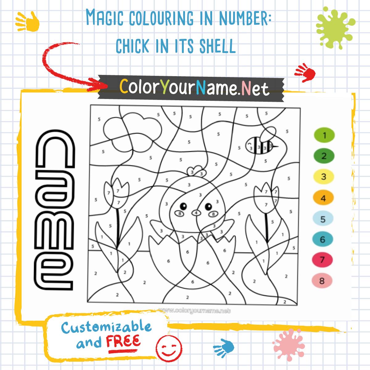 Magic colouring in number: chick in its shell