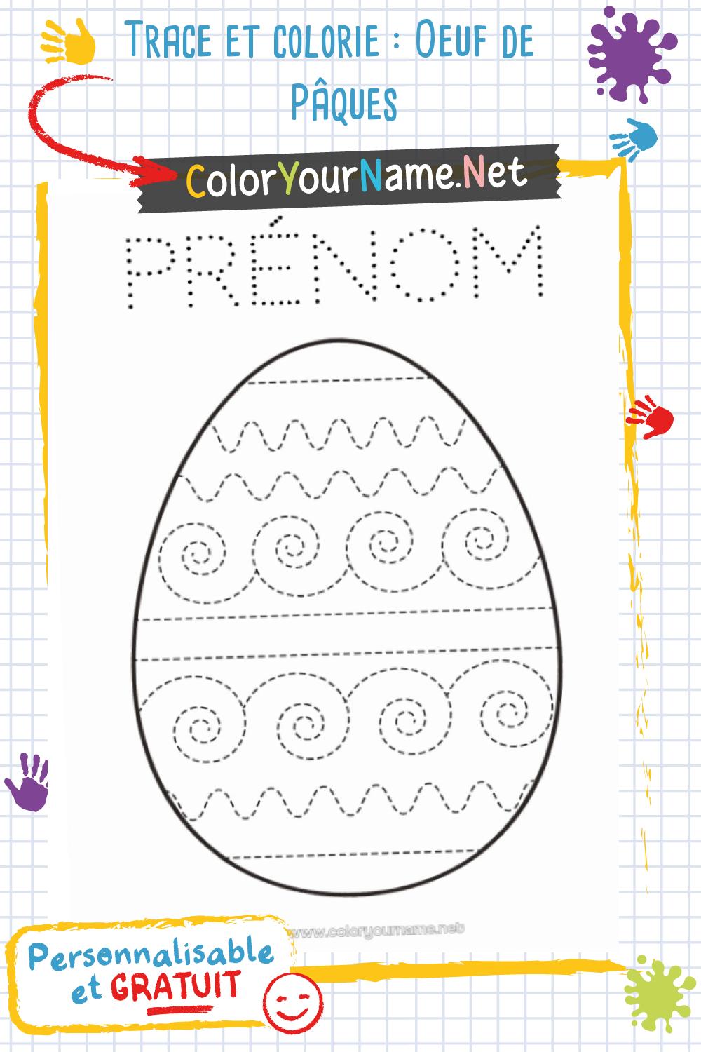 Trace et colorie : Oeuf de Pâques
