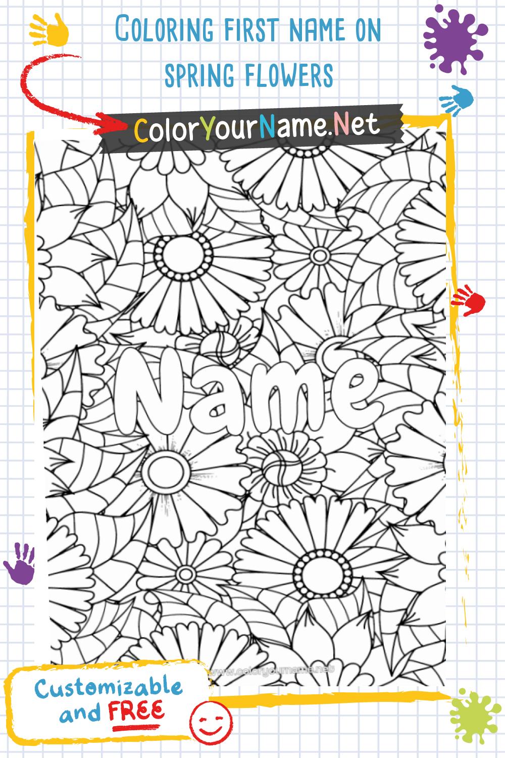 Coloring first name on spring flowers