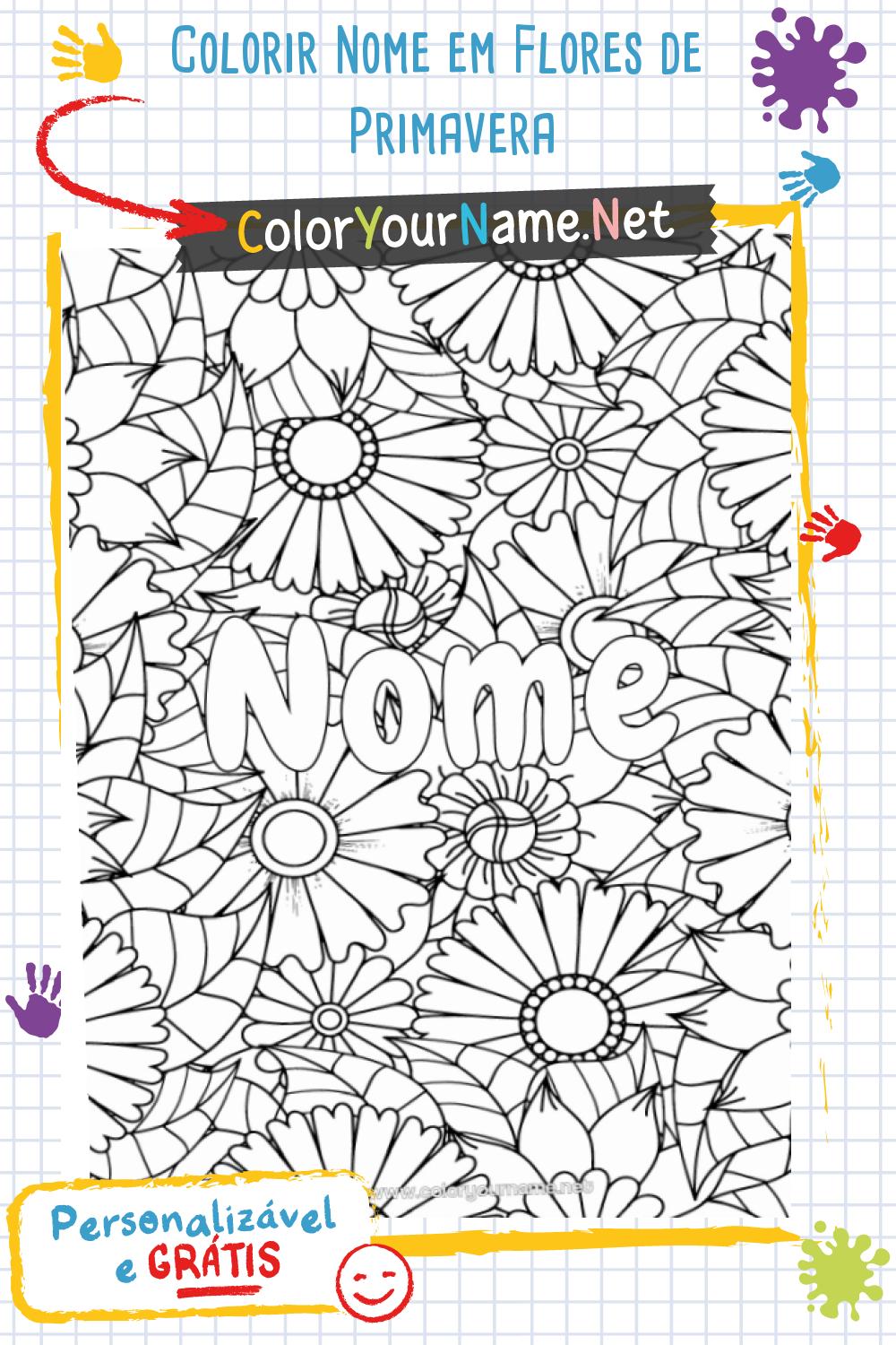Colorir Nome em Flores de Primavera