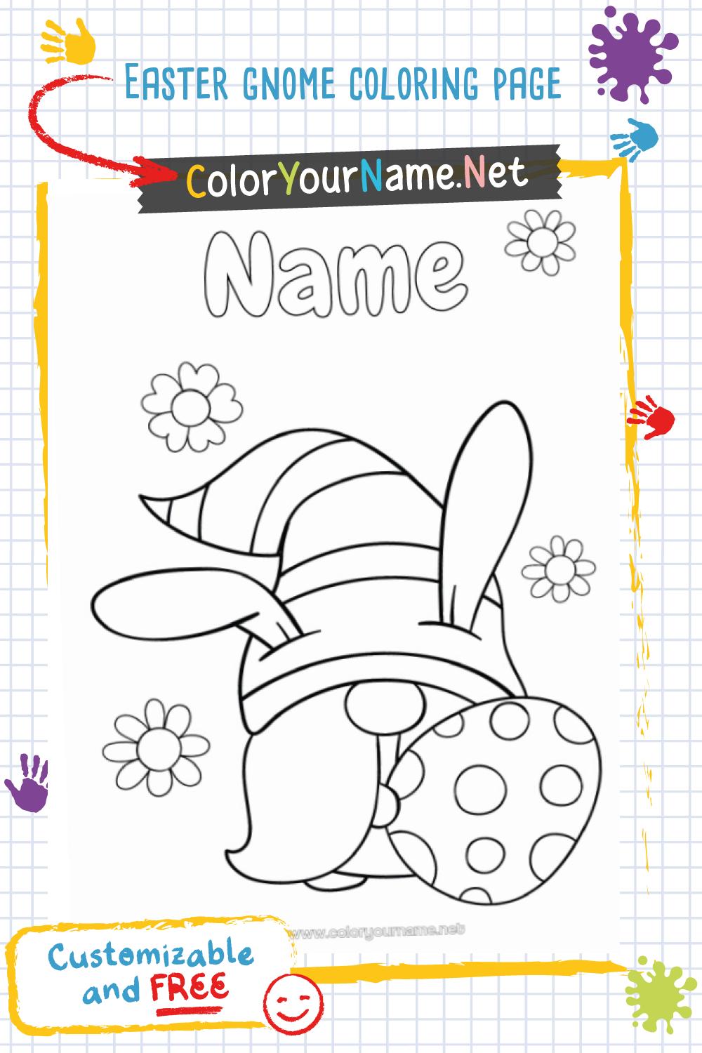 Easter gnome coloring page