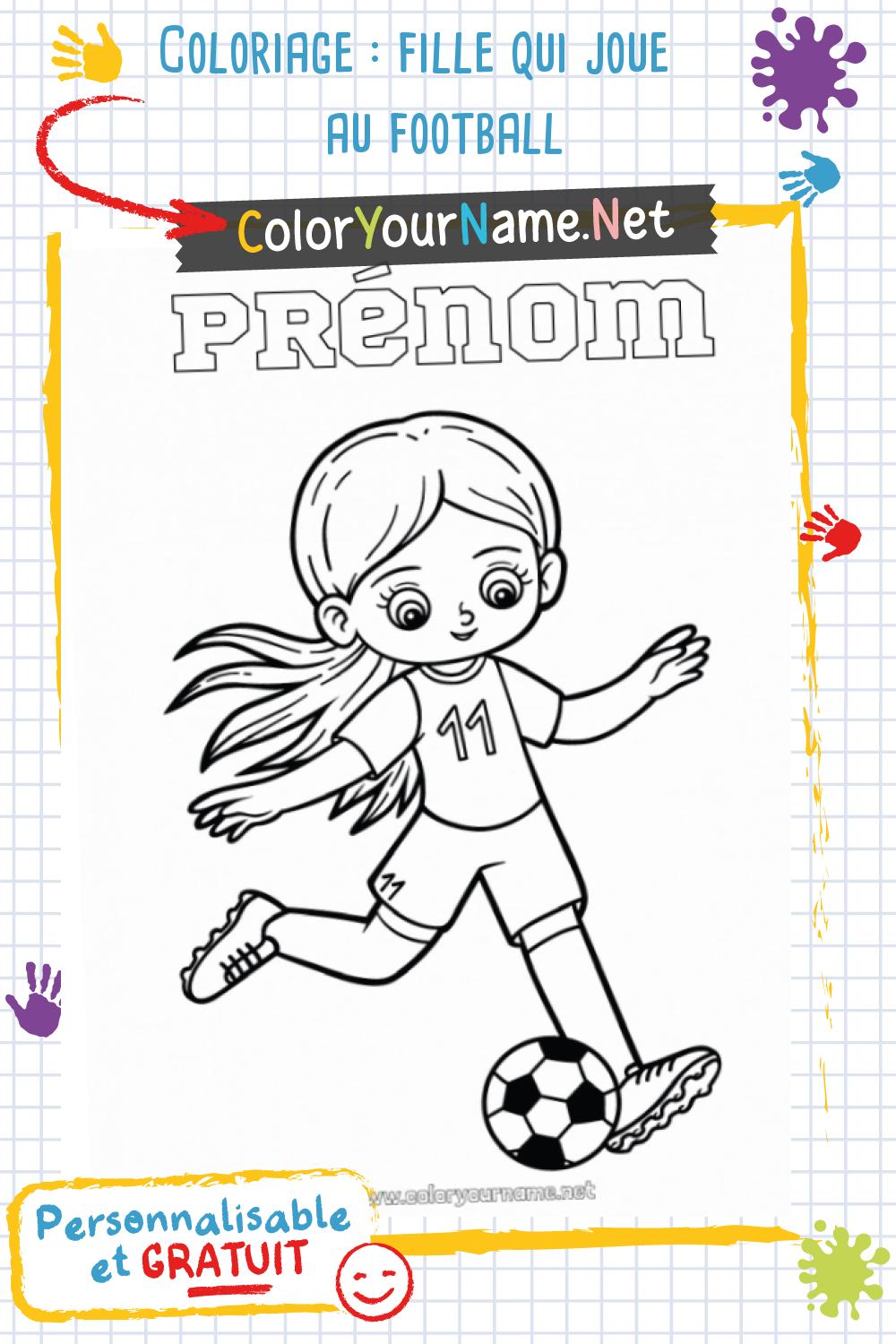 Coloriage : fille qui joue au football