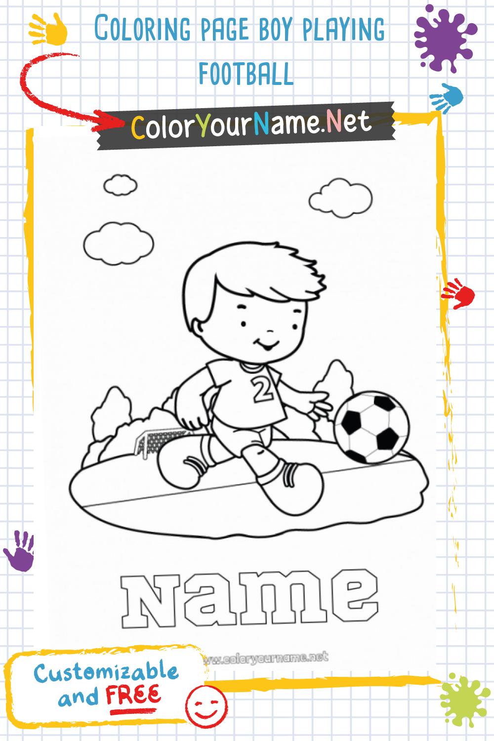 Coloring page boy playing football