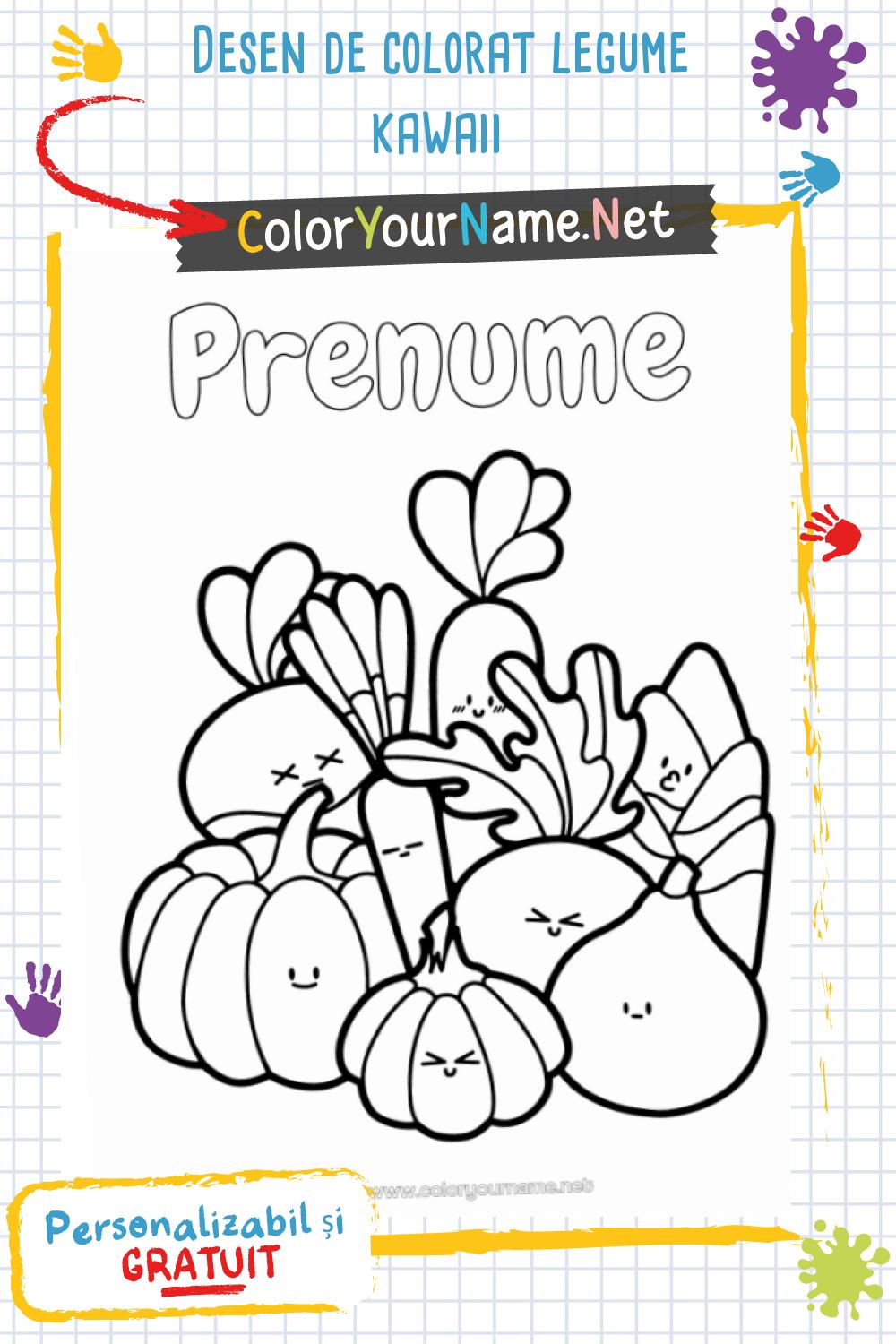 Desen de colorat legume kawaii